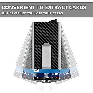 MOSIYEEF Minimalist Wallet for Men, RFID Blocking Card Wallet with Money Clip, Leather Wrapped, Slim Front Pocket Automatic Pop Up Wallet, Silver