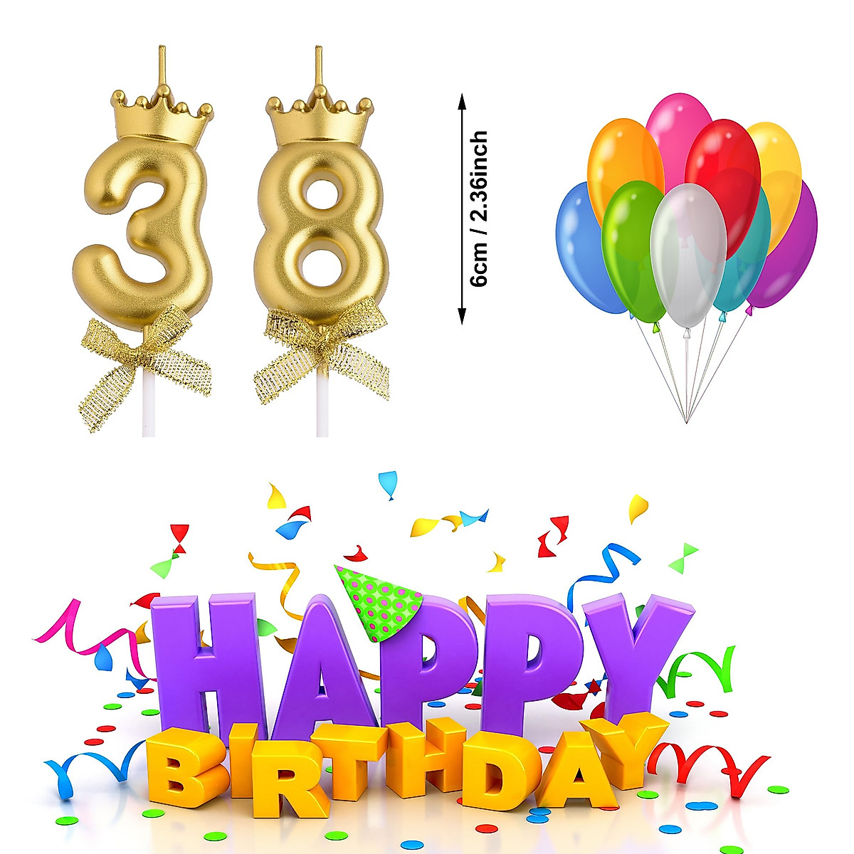 VSHILI 38th 83rd Birthday Candles, Gold 83 38 Year Old Number Birthday Candles, Happy Birthday Party Cake Topper Decoration Gifts for Women Men