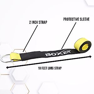 Boxer 2" x 10ft Pro Lasso Tow Strap with D Ring & Protective Sleeve – Car Tie Down, Auto Hauler, Auto Transport – 10,000lbs - 4 Pack