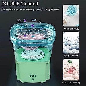 LZHYWEI Portable Washing Machine, 15L Mini Collapse Washer Upgraded Large Capacity Washer Blue Light Deep Cleaning of Underwear, Baby Clothes for Apartment, RV, Travel, Camping (Green)