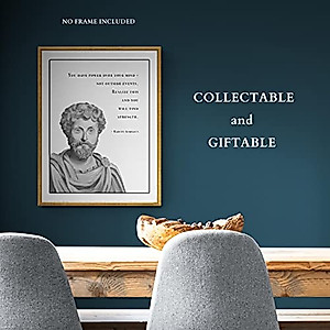 MAXFOUNDRY Marcus Aurelius Portrait & Quote Art Print, Philosophy Gift for Stoic, Motivational Gift Words of Wisdom, Positive Affirmation, Stoicism Art 8x10 / 20x25 cm
