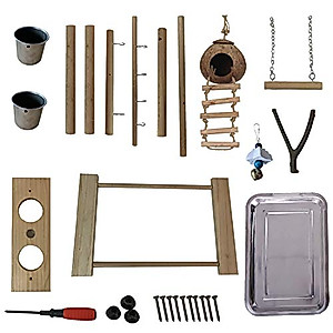 Hamiledyi Parrot Playground Bird Playstand Wood Perch Gym with Feeder Cups Toys Cockatiel Nest with Ladder for Conure Lovebirds