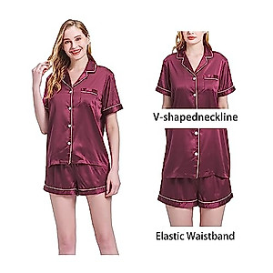 Pure as a lotus Women Sleepwear Sets Silk Pajamas Set Loungewear Button-Down Two-piece Pj Sets Shorts Nightwear Set Red