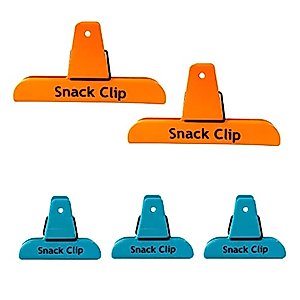 5pc ALAZCO Neon Colors Value Set Clips, 2 Large & 3 Small Bag Chips Clips Snack Bar Party Kitchen Pantry Sturdy Spring Clip