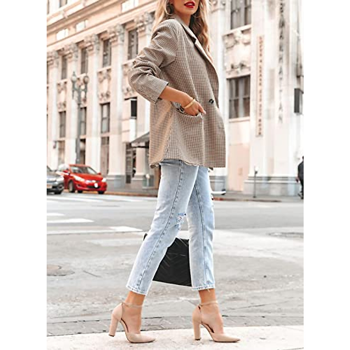 ARTFREE Womens Casual Blazer Button Lapel Long Sleeve Work Business Plaid Blazers Jackets Outfits with Pockets XL