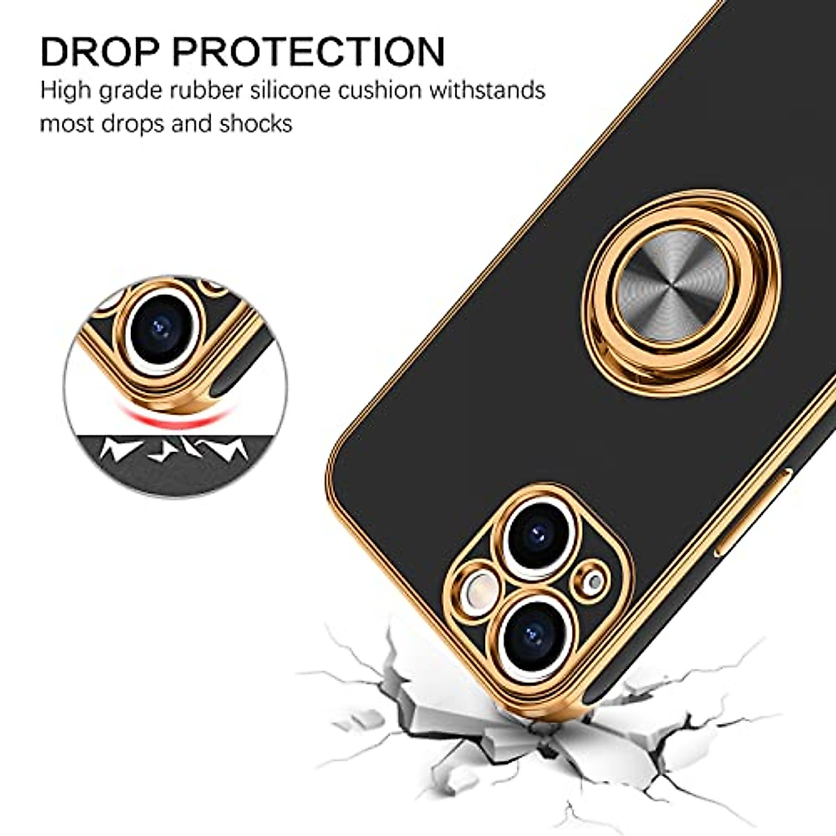 BENTOBEN iPhone 13 Case, Phone Case iPhone 13, Slim Fit 360° Ring Holder Shockproof Kickstand Magnetic Car Mount Supported Non-Slip Protective Women Girls Men Boys Cover for iPhone 13 6.1 Inch, Black