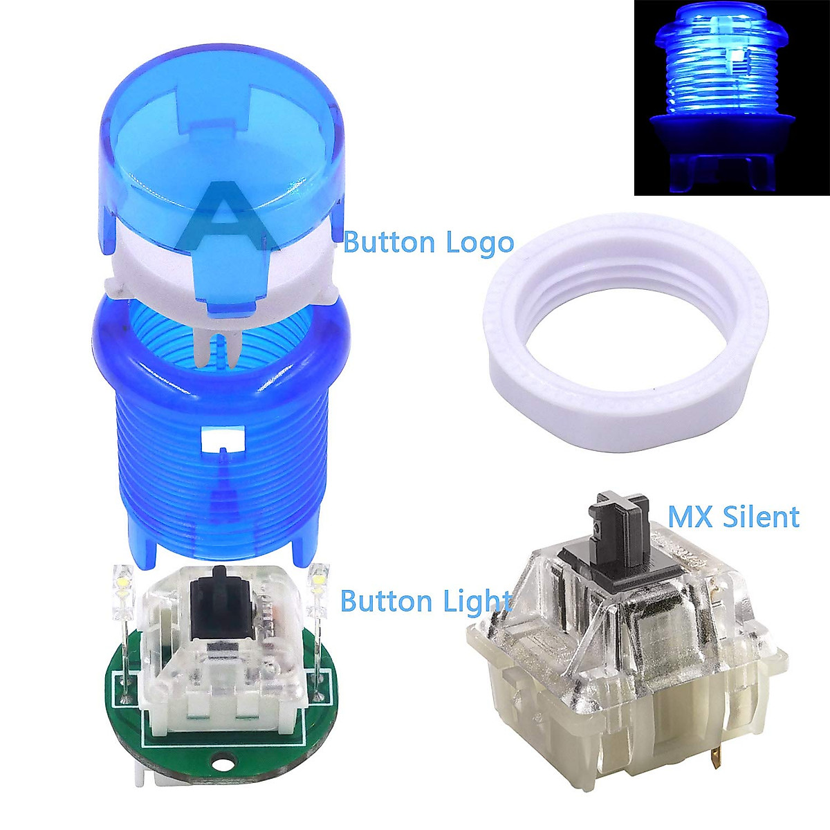 SJ@JX Arcade 2 Player Game Controller Stick DIY Kit LED Buttons MX Microswitch 8 Way Joystick USB Encoder Cable for PC MAME Raspberry Pi Color Mix