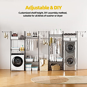 UEAKPIC Over Washer and Dryer Shelves, Laundry Room Space Saver Deepening Bathroom Storage and Organizer Storage for Hanging Towels or Drying Clothes, 57.68”W X 17.32”D X 77”H, Black