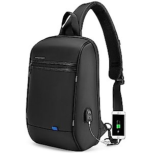 Kingsons Laptop Sling Backpack Sling Bag - Hiking Daypack 13 Inch Travel Bags for Men, Single Shoulder Dayback with USB Charging Port for Commuting