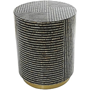 Deco 79 Mother of Pearl Shell Geometric Drum Accent Table with Gold Base, 18" x 18" x 23", Black