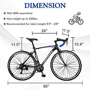 PanAme 21 Speed Road Bike with Light Aluminum Alloy Frame, 700C Wheel Commuter Bicycle with Dual V Brakes, 26” Faster Racing Bike for Men and Women, Triathlon Bike for Adult (FT-Blue)