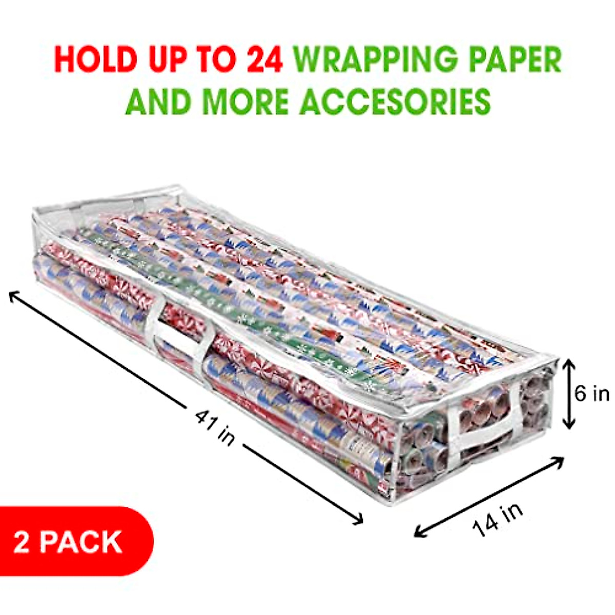 ProPik Wrapping Paper Storage Containers | Gift Wrap Organizer Under Bed | 41”x14”x6” Fits 18-24 Rolls Fit Up to 40” Long Roll | Wrap Storage Box Holder for Ribbon, Bows and Accessories 2 Pack (White)