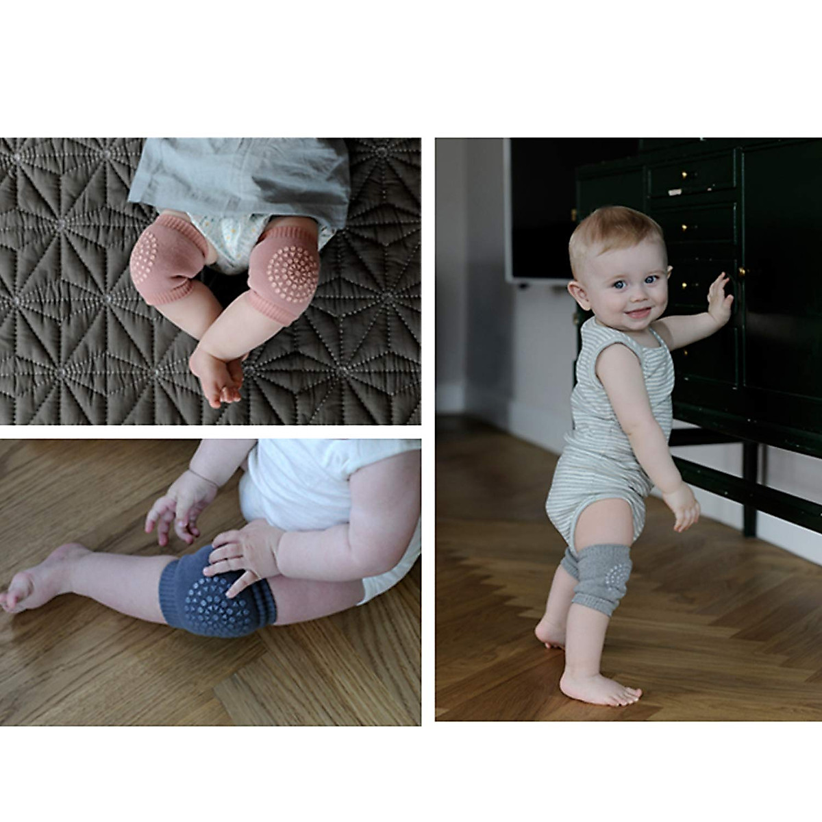 NEPAK 8 Pairs Baby Crawling Anti-Slip Knee Baby Knee Pads For Crawling and safety Walking Anti Slip,Unisex Baby Toddlers Kneepads, 2light Pink+ 2dark Grey+ 2green+ 1black+ 1gray
