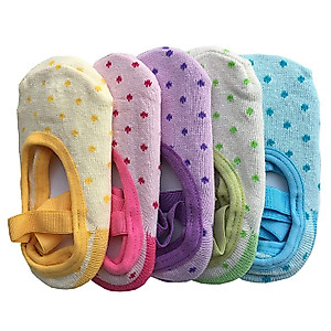 Kisgyst 5 Pairs Baby Girls Toddler Cartoon Dots Anti Slip Skid Foot Socks No-Show Crew Cotton Socks Sneakers 10-30 Months