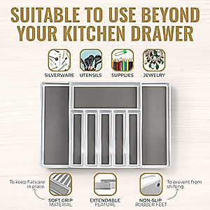 ELTOW Expandable Silverware Drawer Organizer & Utensil Tray Set, Non-Slip Kitchen Drawer Organizers and Storage, Kitchen Organization for Utensils, Cutlery, Office Supplies, Flatware Storage - White