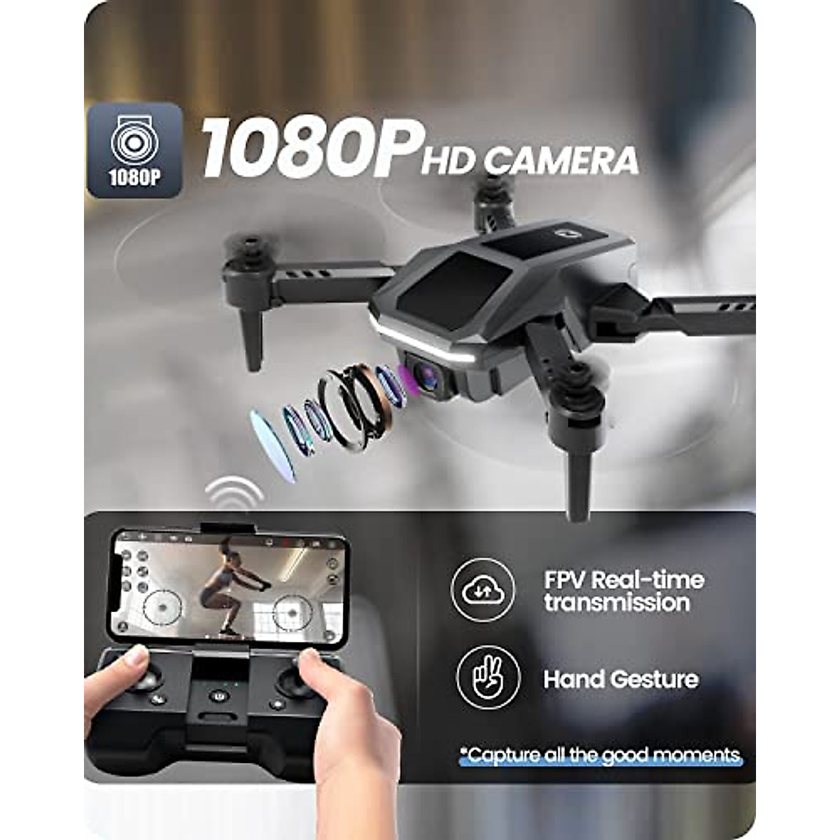 Holy Stone Drone for Adults with 1080P HD Camera, HS430 RC Aircraft Quadcopter with WiFi FPV Live Video for Beginners, Circle Fly, Throw to Go, Toys for Adults or Beginners, 2 Batteries 26 Mins, Easy to Fly, Black