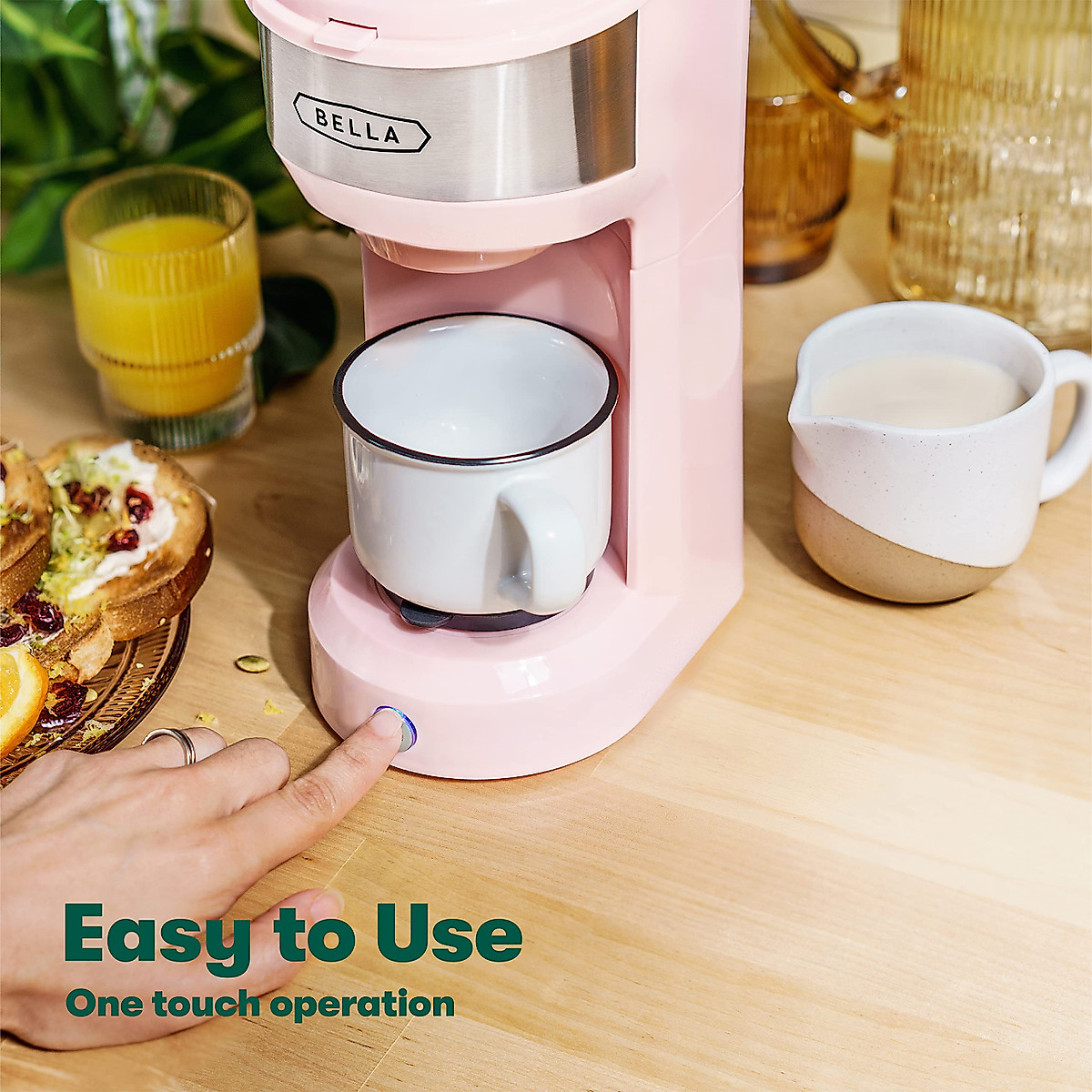 BELLA Dual Brew Single Serve Coffee Maker, K-cup Compatible with Ground Coffee Basket & Adapter - Carefree Auto Shut Off & Adjustable Tray, 14oz, Pink