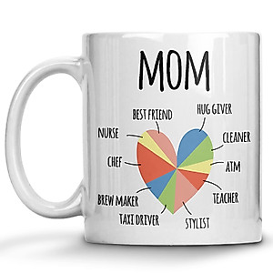 Mom Coffee Mug, Hug Giver, Cleaner, Stylist, Brew Maker, ATM, Mom Gifts, Awesome Birthday Gifts for Mom, Mother's Day Gifts For Mom from Daughter, Gift For Mom from Son, Motivational Mug for Her