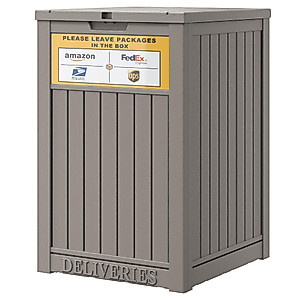 LHBGO Package Delivery Box for Porch with Delivery Sign, 48 Gallon Storage Box with Lockable Secure, Large Double Wall Resin Outdoor Package Delivery and Waterproof Deck Box