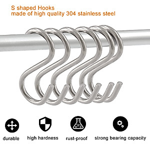 HARSKIYER 12pcs 304 Stainless Steel S Hooks, 0.12'' / 3mm Metal S Shaped Hooks Heavy Duty Hangers Hanging Hooks for Hanging Pots Plants Cups Clothes Keys Caps