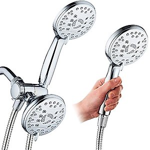AquaSpa High Pressure 48-mode Luxury 3-way Combo – Dual Rain & Handheld Shower Head – Extra Long 6 Foot Stainless Steel Hose – Extra Large Face – Anti Clog Jets – All Chrome Finish – Top US Brand