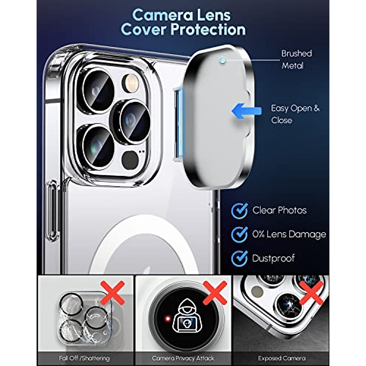 Silverback for iPhone 14 Pro Max Case with Stand, MagSafe-Compatible Case with Built-in Camera Cover,Magnetic Phone Case Shockproof DustProof Cover for iPhone 14 Pro Max - Clear