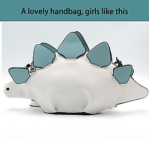 WLC Dinosaur Shoulder Purses,PU Cartoon CrossBody Bag for Girl Women(White)