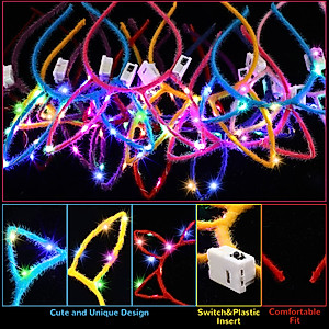 Janinka 60 Pcs LED Cat Ears Headband Bulk Cute Light up Headband Cat Ear Bunny Ear Unicorn Headband Light up Hair Accessories Luminous LED Headdress Hairbands for Women Girls Party Supplies