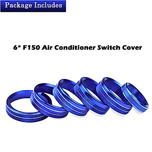 Kujunpao Air Conditioner Switch Trim Cover Aluminum Center Console Knob Compatible for Ford F150 XLT Accessories 2015-2019 6PCS(Blue)