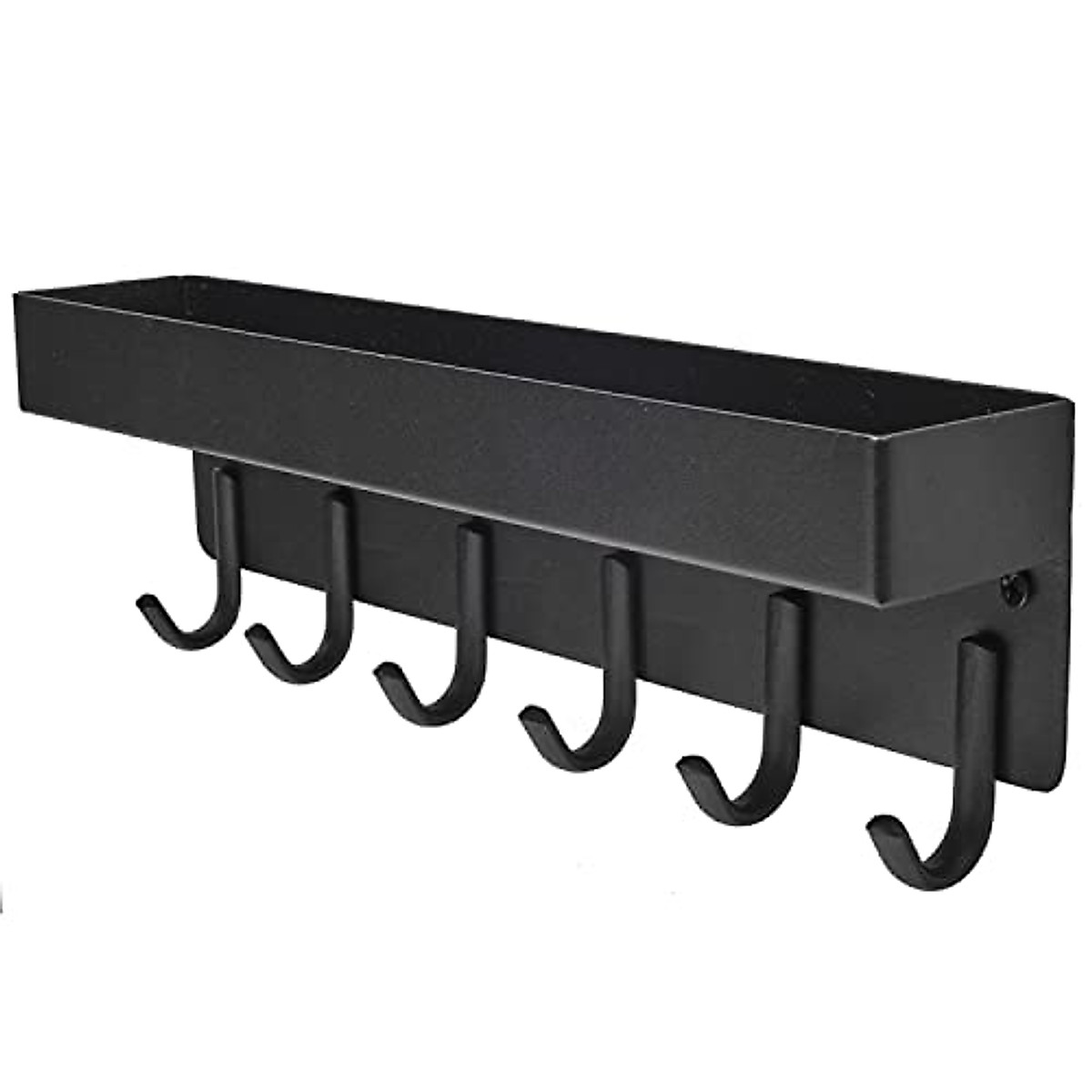 NM E-Store - Magnetic Key Holder w/ 6 Key Hooks, Key Holder for Wall w/Built-in Extra-Deep Tray, Multifunctional Key Hooks for Wall Mounting, Modern Key Rack Organizer, Black