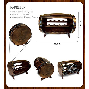 Puzzled Napoleon Wine Rack - Freestanding Wooden Barrel Wine Holder for 10 Wine Bottles, Bottle Rack Floor Stand, Table Top, Rustic Countertop Wine Storage Shelf Organizer for Wine Bar & Home Decor