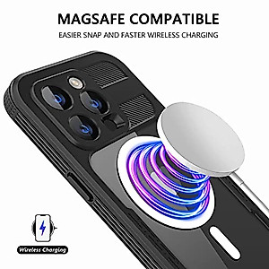 Protebox for iPhone 14 Pro Max Waterproof Case, Built-in 9H Tempered Glass Screen [12 FT Military Drop-Proof] [Full Body Shockproof Dustproof] Protective Phone Case 6.7" (Black/Clear)