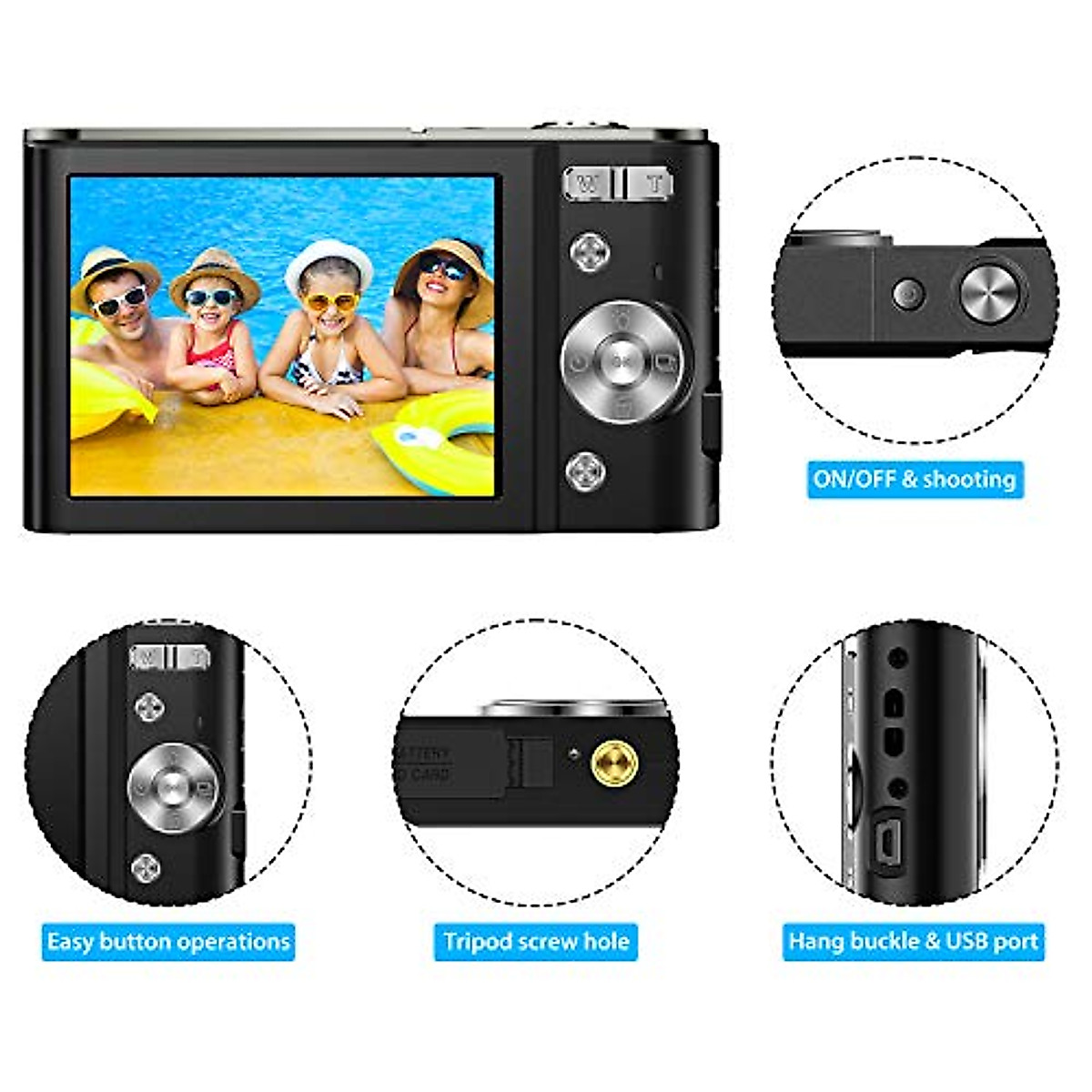 Digital Camera 2.7K 44MP Camera, VAFOTON 2.8" LCD Rechargeable Mini Compact Pocket Camera with 16X Zoom for Adult Seniors Students Kids Beginner