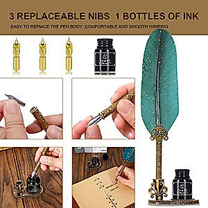 NC Quill Pen Ink Set, Feather Pen Ink Set, Feather Calligraphy Pen Set, Christmas gifts, Valentine’s Day Gift, Birthday Gift, Calligraphy Set Holiday Ideal Gift.(Green)