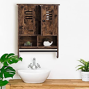 FUMOMEK Bathroom Cabinet Wall Mounted with Door, Bathroom Medicine Cabinet with Towel Bars, Wall Cabinets for Bathroom Storage with Doors and Shelves, Rustic Brown
