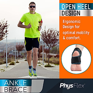 PhysFlex Ankle Brace - Compression Sleeve with Adjustable Strap & Comfy Ankle Support Perfect for Sprained Ankle, Achilles Tendon, Plantar Fasciitis & Sports - Ideal for Men & Women (2, Blue)