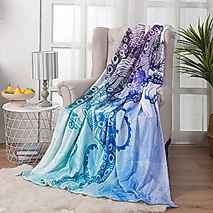 Goodbath Octopus Throw Blanket, Ocean Animals Sea Monster Kraken Soft Fleece Blanket for Couch Sofa Bed Travelling, 58 x 80 Inch