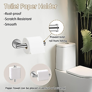 Bathroom Hardware Set, Brushed Nickel Bathroom Accessories, 6PCS Adjustable Towel Holder Set, Expandable Tower Bar, Adhesive Toilet Paper Holder, Stainless Steel Towel Rack, Towel Ring, Hooks,No Drill