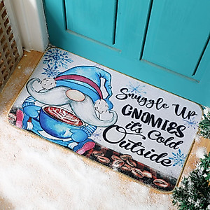 Funtery Winter Gnome Outdoor Christmas Mat Doormat Christmas Door Mats Snowman Doormat Outdoor Indoor Entrance Rugs Funny Floor Anti Slip Welcome Door Mats for Xmas Holiday Decoration, 16 x 28 Inch