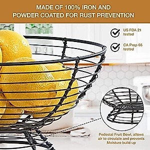 REGAL TRUNK & CO. Fruit Basket for Kitchen, 16.5 Rustic French Farmhouse Black Fruit Bowl with Removable Banana Holder Basket, Ideal to Store your Fruit & Vegetable, Medium Size, Birthday Gift