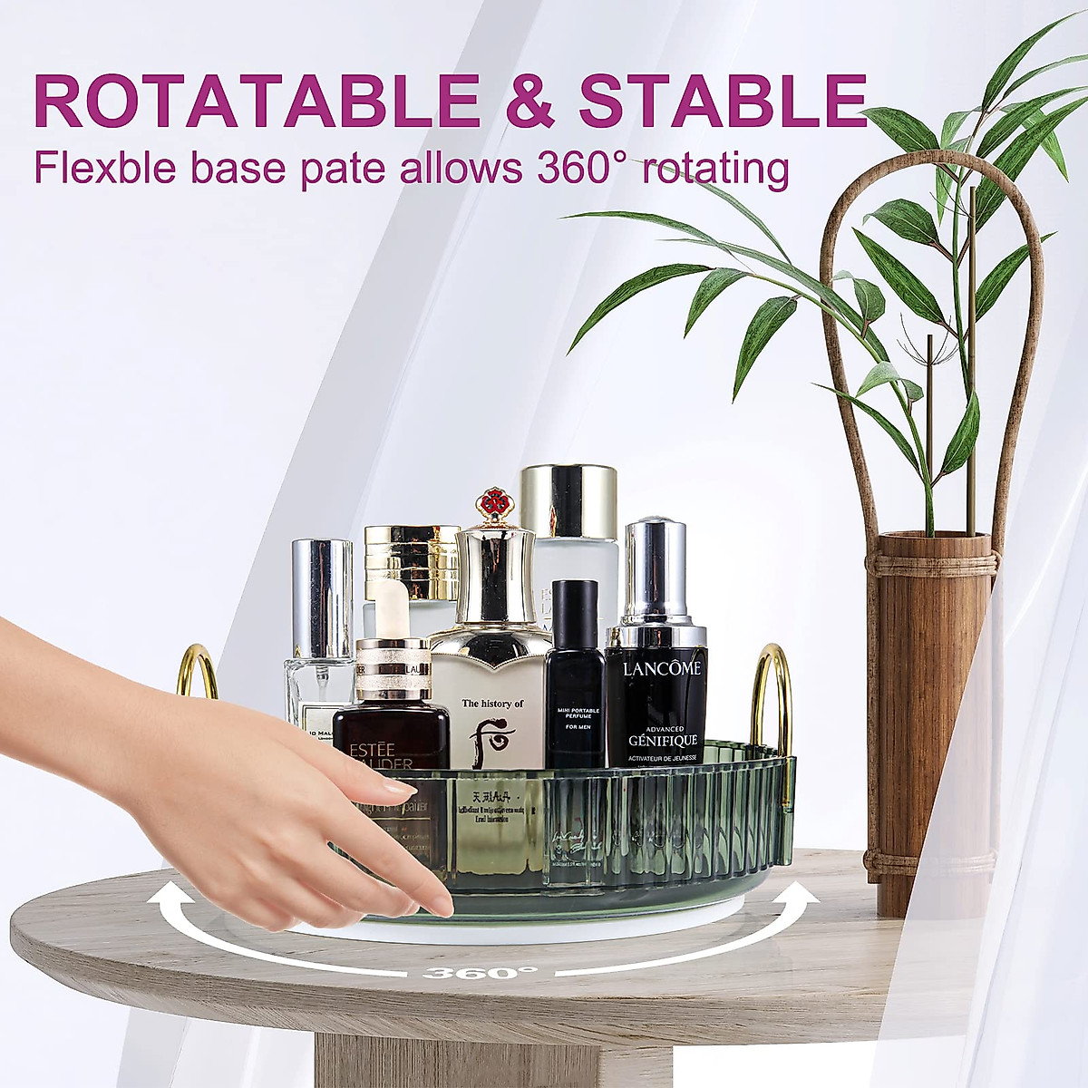 PYangTian 360°Rotating Makeup Organizer,Round Rotating Skincare Organizer Countertop-Large Capacity Makeup, Skincare & Perfume Organizer. (Green)