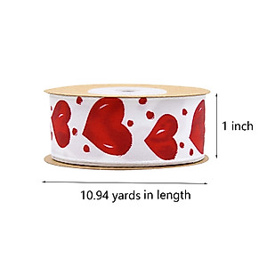 Aflyu Valentine Heart Ribbon Wired Edge Wrapping Ribbon for Valentine's Day Decoration Wedding Party Craft Supply