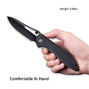CIVIVI Picaro Folding Pocket Knife, Utility Knife with Thumb Stud Opening, 3.94" Black Stonewash Blade and Coarse G10 Handle, Outdoor Knife Ideal for Hiking, Camping, Hunting C916D (Black)