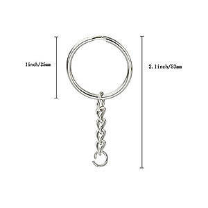 KINGFOREST 50PCS Split Key Ring with Chain 1 inch and Jump Rings,Split Key Ring with Chain Silver Color Metal Split Key Chain Ring Parts with Open Jump Ring and Connector.