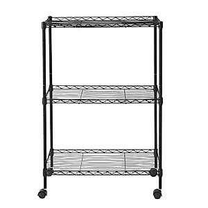 BELANITAS 3 Tier Storage Shelf Wire Shelving Unit with Wheels Steel Shelving Adjustable Metal Storage Rack Metal Shelving Unit Shelves for Pantry, Garage, Basement, Living Room, Kitchen,Black