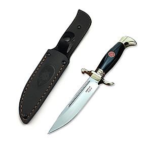 HUAAO 10.2in Fixed Blade Hunting Knife with Sheath, Bowie Knife Full Tang, 440C Blade Acrylic Handle, Survival Camping Knife for Outdoor Bushcraft (black handle)