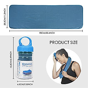Homelove Cooling Towel (35.4"x11.2"),Cooling Towels 2 Pack,Lightweight Microfiber Towel for Gym, Workout, Sport & Sweat, Quick Dry Towel for Body, Neck & Face During Work, Travel, Camping-Blue+Grey