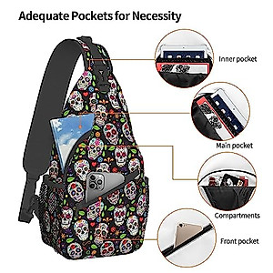 qyopvli Sugar Skull Sling Bag Crossbody Backpack Hiking Travel Daypack Chest Bag Lightweight Shoulder Bag For Women Men