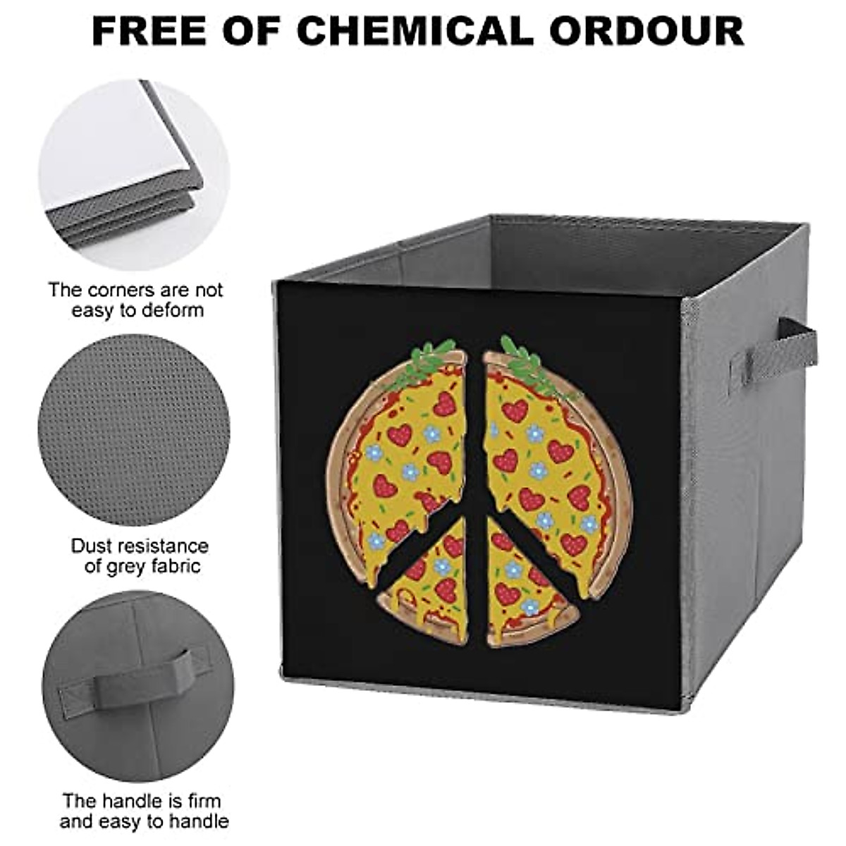 Peazza PU Leather Collapsible Storage Bins Canvas Cube Organizer Basket with Handles