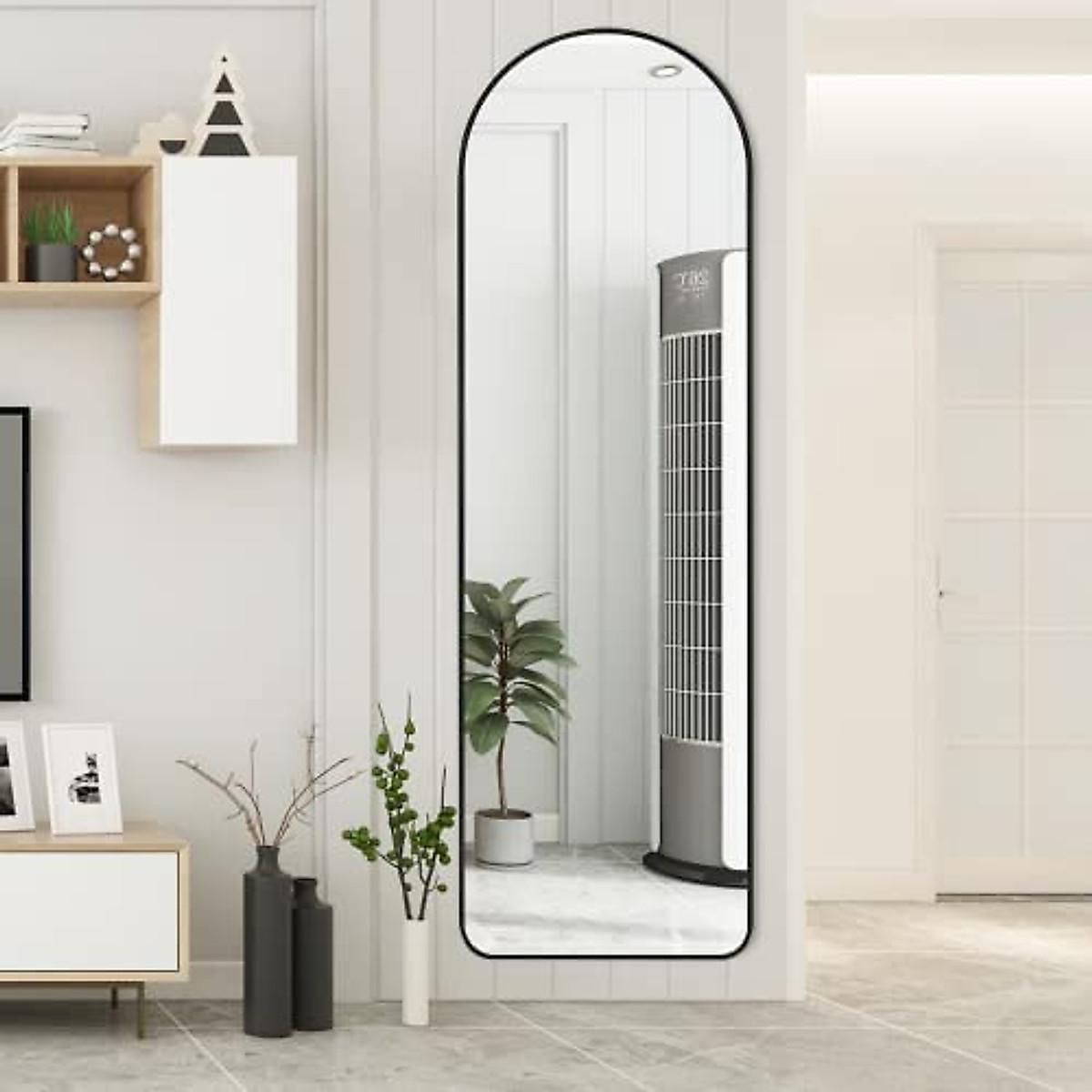 ABSWHLM Arched Full Length Mirror 63"x18" Aluminum Alloy Frame Floor Mirror for Living Room, Bedroom Hanging Standing or Leaning Wall-Mounted, Black